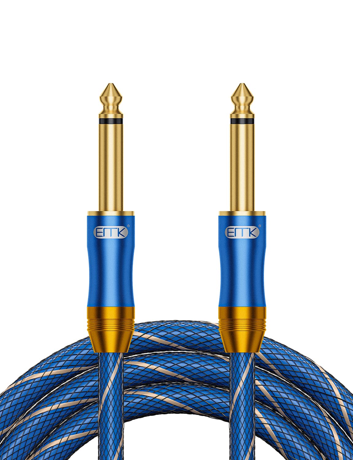 EMK® Guitar Instrument Cable, 10 Ft - Custom Series with Premium Rean-Neutrik 1/4" Straight Gold Plugs,Blue