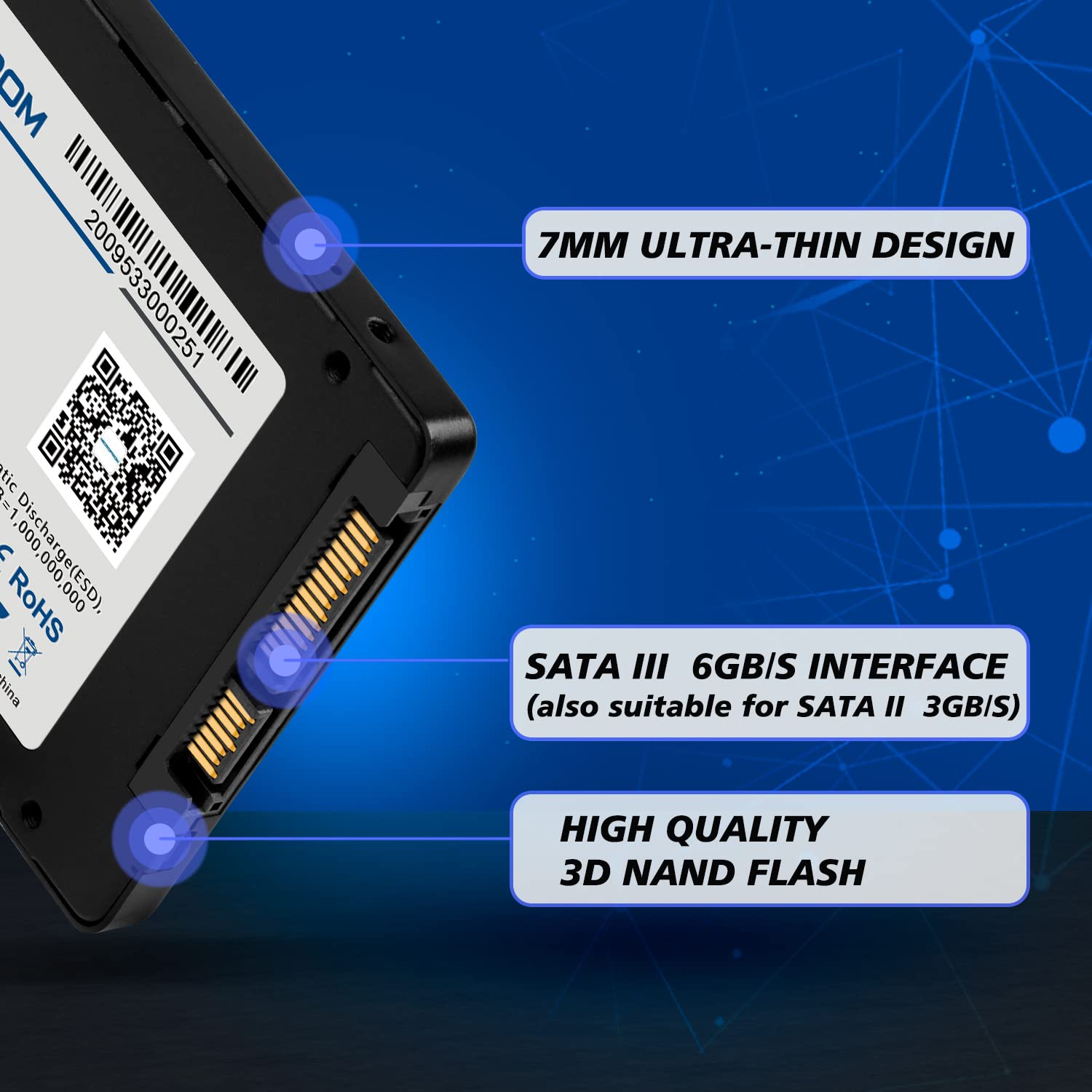 MICROFROM 512GB SSD SATA III 6GB/s 3D NAND 2.5'' Internal Solid State Hard Drive, Read Speed Up to 550MB/s, Compatible with Laptop and PC Desktop