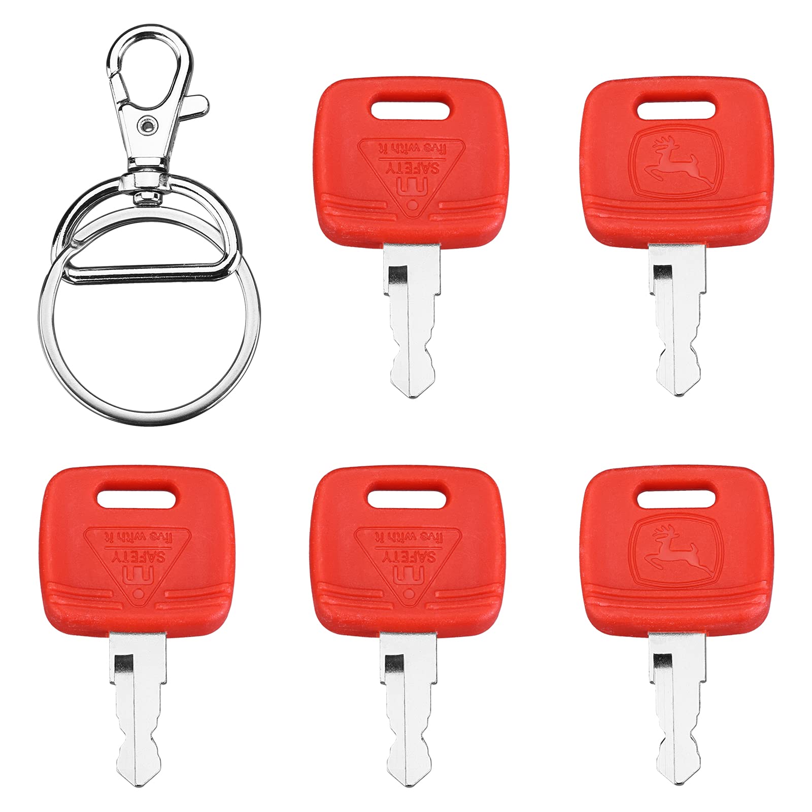 Fourtry RE183935 Ignition Key Compatible with John Deere Tractor - RE71557 Tractor Ignition Key Fit for John Deere 3033R 3320 5525 5045 3120 Farm Tractor, Keys 5 Pcs with 1 Keychain, Replace RE43492