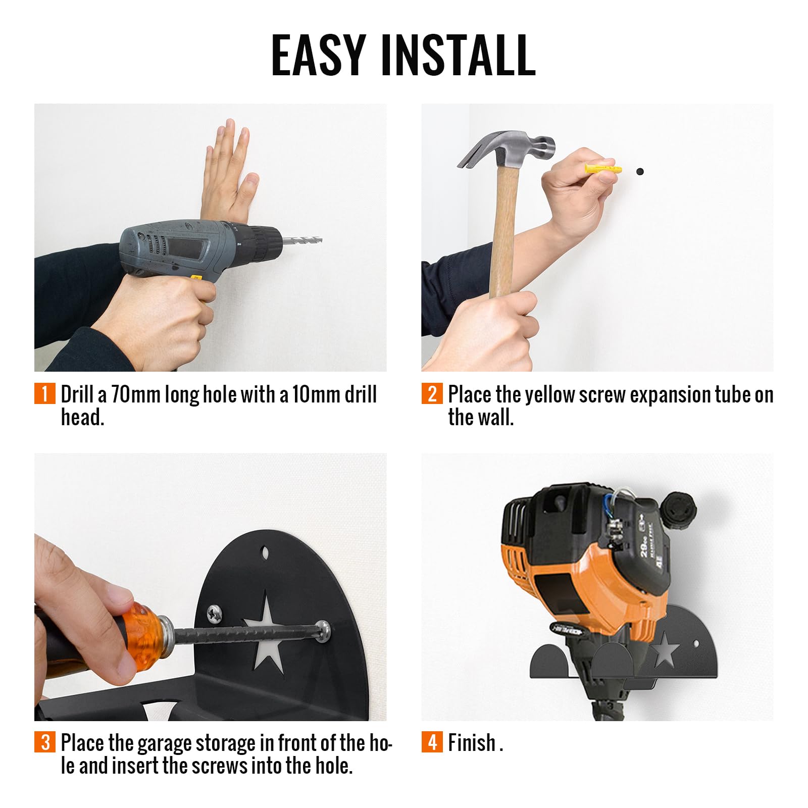 Sulythw 2 Pack Trimmer Rack Garage Garden Power Tool Hanger for Grass Trimmer, Hedge Trimmer, Garage Wall Weed Eater Hanger Holder Garage Trimmer Power Tool Organizer Storage Wall Mount (Black)