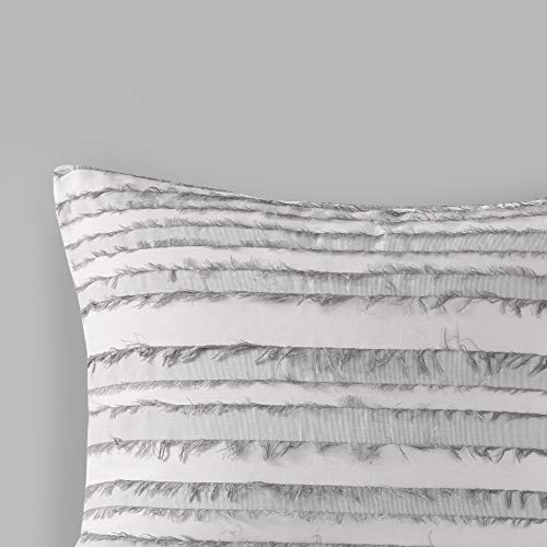 Urban Habitat Avery 100% Cotton Clipped Jacquard Duvet Casual Stripe Design, All Season Comforter Cover Modern Bedding Set with Matching Sham, Decorative Pillow, Full/Queen, Grey 5 Piece