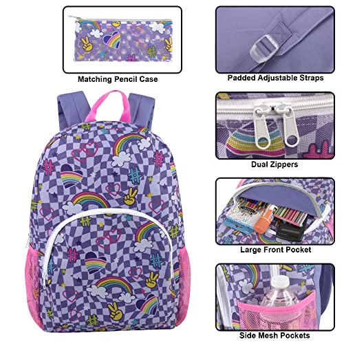 Trail maker 17 Inch Backpack with Side Pockets Backpack and Pencil Case Set for Women (Vintage Vibe Emojis)