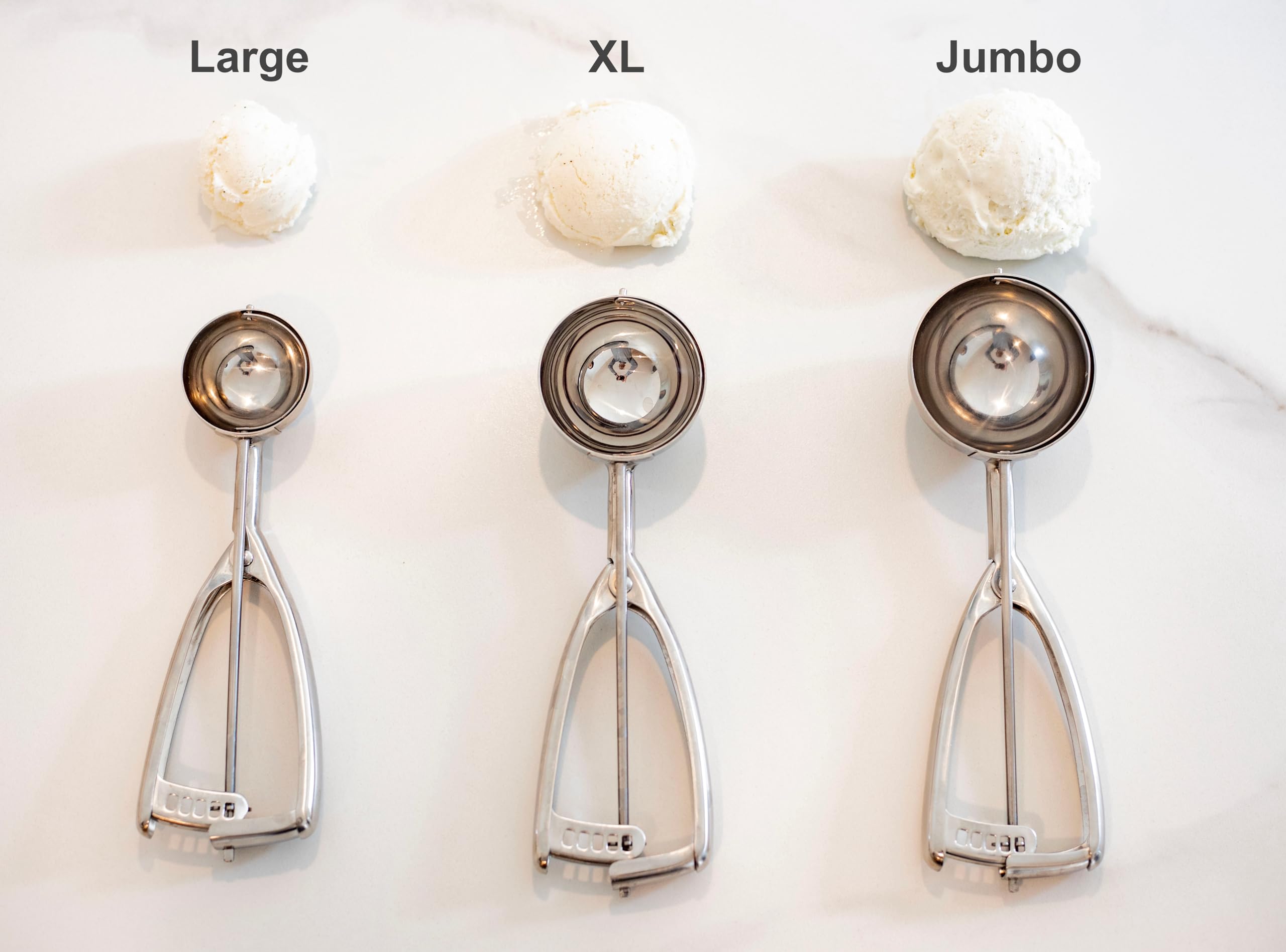 Jenaluca Jumbo Ice Cream Scoop - Cupcake Scoop and Muffin Scoop - Jumbo sized 18/8 Stainless Steel - #8 - ½ cup ice cream batter and portion scooper