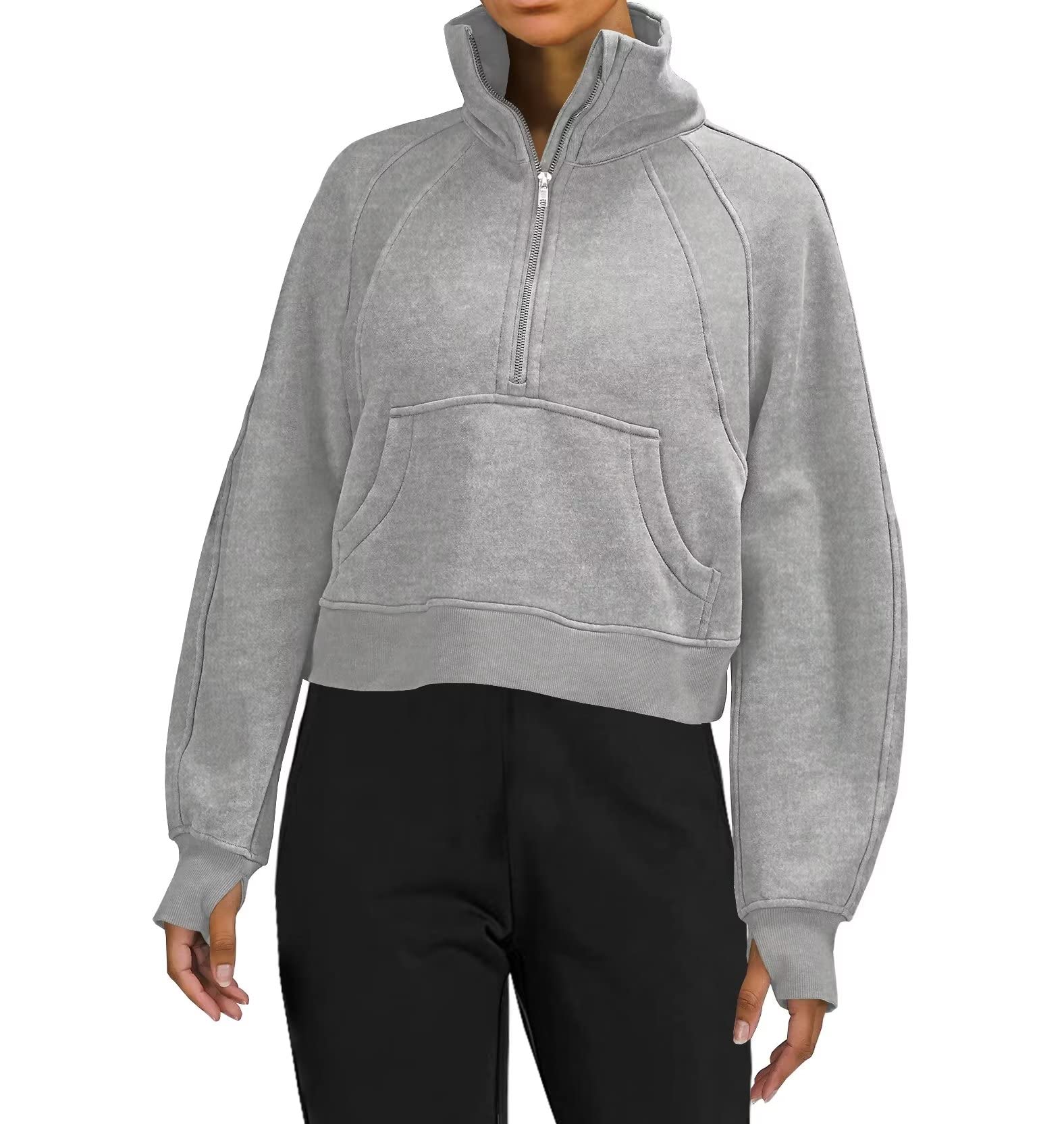 LEEDYA Women Half Zip Up Pullover Sweater Long Sleeve Mock Neck Sweatshirt Outwear Jacket Grey M