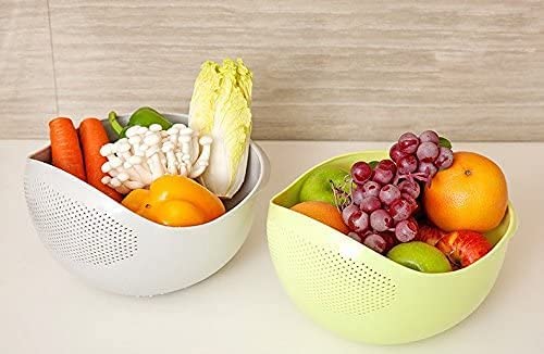 Japanese Design 4.2Qt (4L) Rice Washer Strainer Colanders for Cleaning Vegetable, Fruit, Pasta (Big, White)