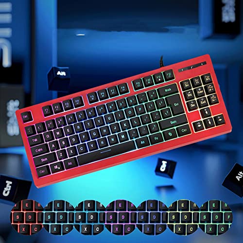 MAXBA Big Keyboard Professional Ultra-Slim Wired Keyboard for Desktop Laptop PC 87-Key Mechanical Feel RGB Backlight Wired Gaming Keyboard