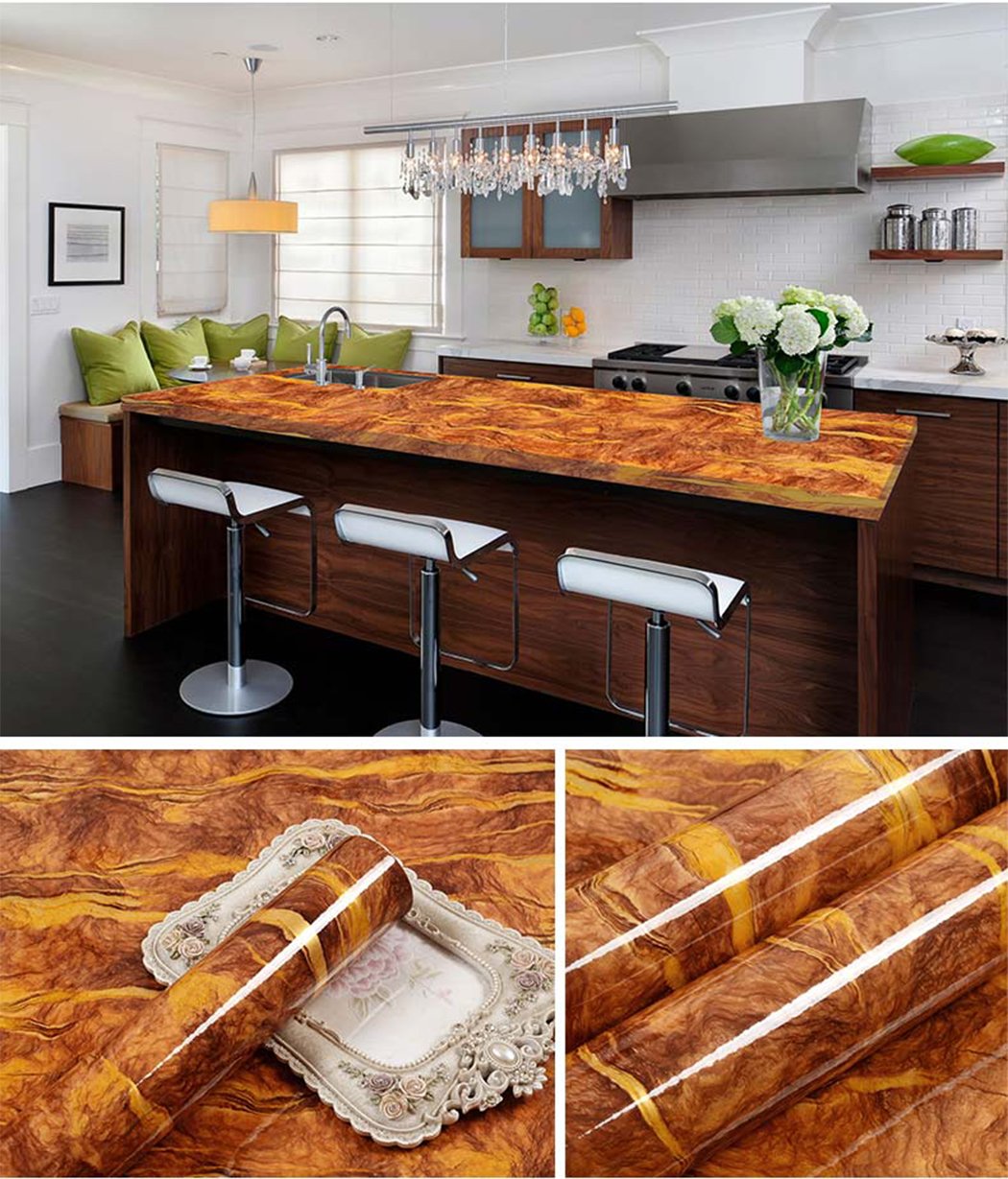 GLOW4U Waterproof Marble Granite Look Contact Paper Kitchen CounterTop Backsplash Table Self Adhesive Film Vinyl Shelf Liner
