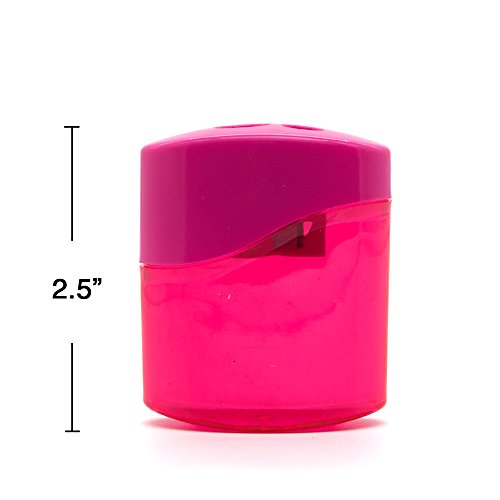 Emraw Dual Blades Sharpener Square Receptacle to Catch Shavings for Regular & Over Size Pencils & Crayons Designed in Blue, Green, Pink and Black Plastic - Great for School, Home & Office (6 Pack)