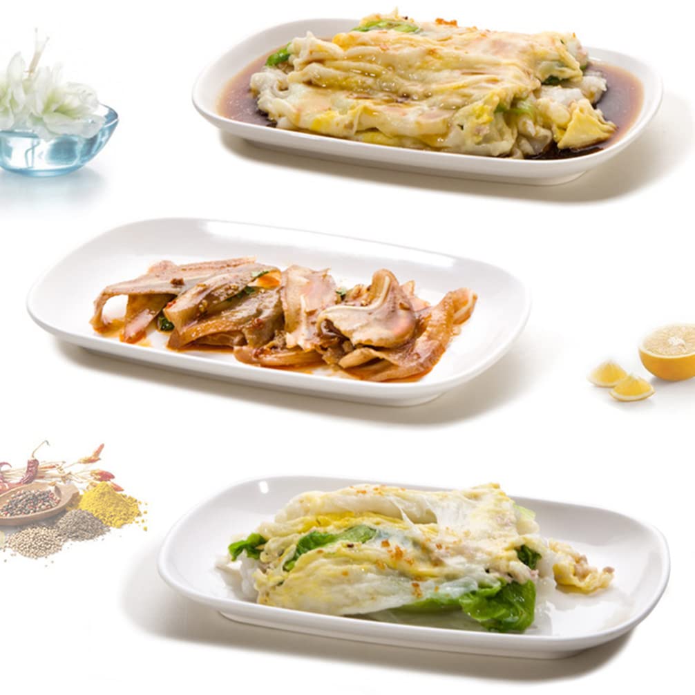 Hemoton 4pcs White Rectangular Melamine Plates, Dinner Plates Salad Serving Dishes Unbreakable Elegant Dinnerware Microwave Dishwasher Oven Safe