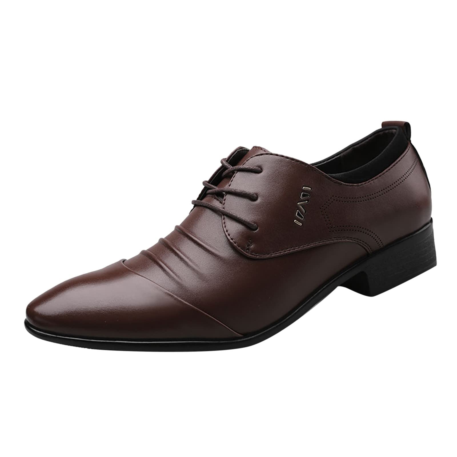 FASDNENDYS Fashion Summer and Autumn Men Leather Shoes Low Heel Pointed Toe Lace Solid Color Business Style Mens Snow Boots Tall Brown