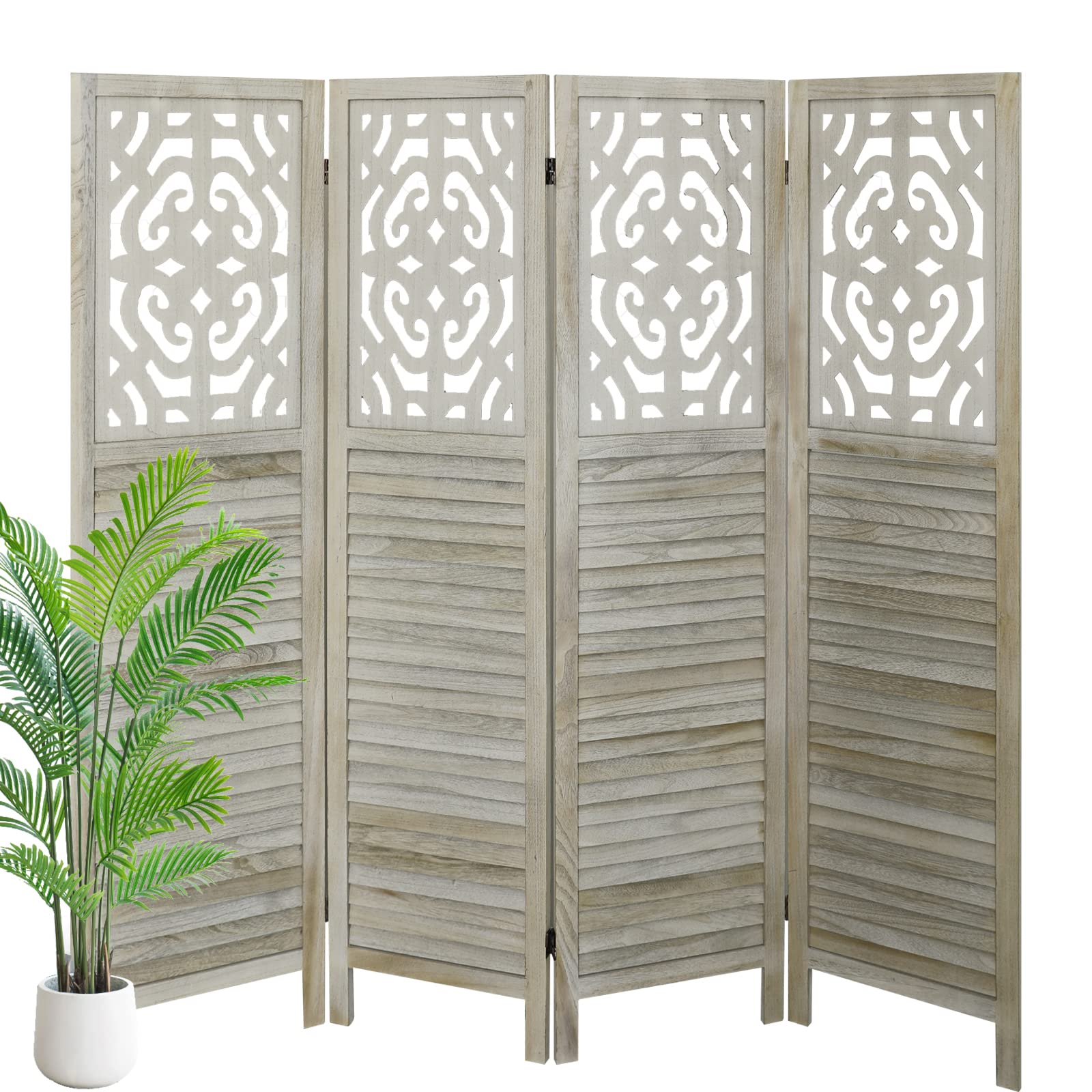 ECOMEX Cutout Room Divider,6 Panel Freestanding Room Divider Screen,Folding Privacy Wall Screen Room Divider for Home Office Bedroom, Natural