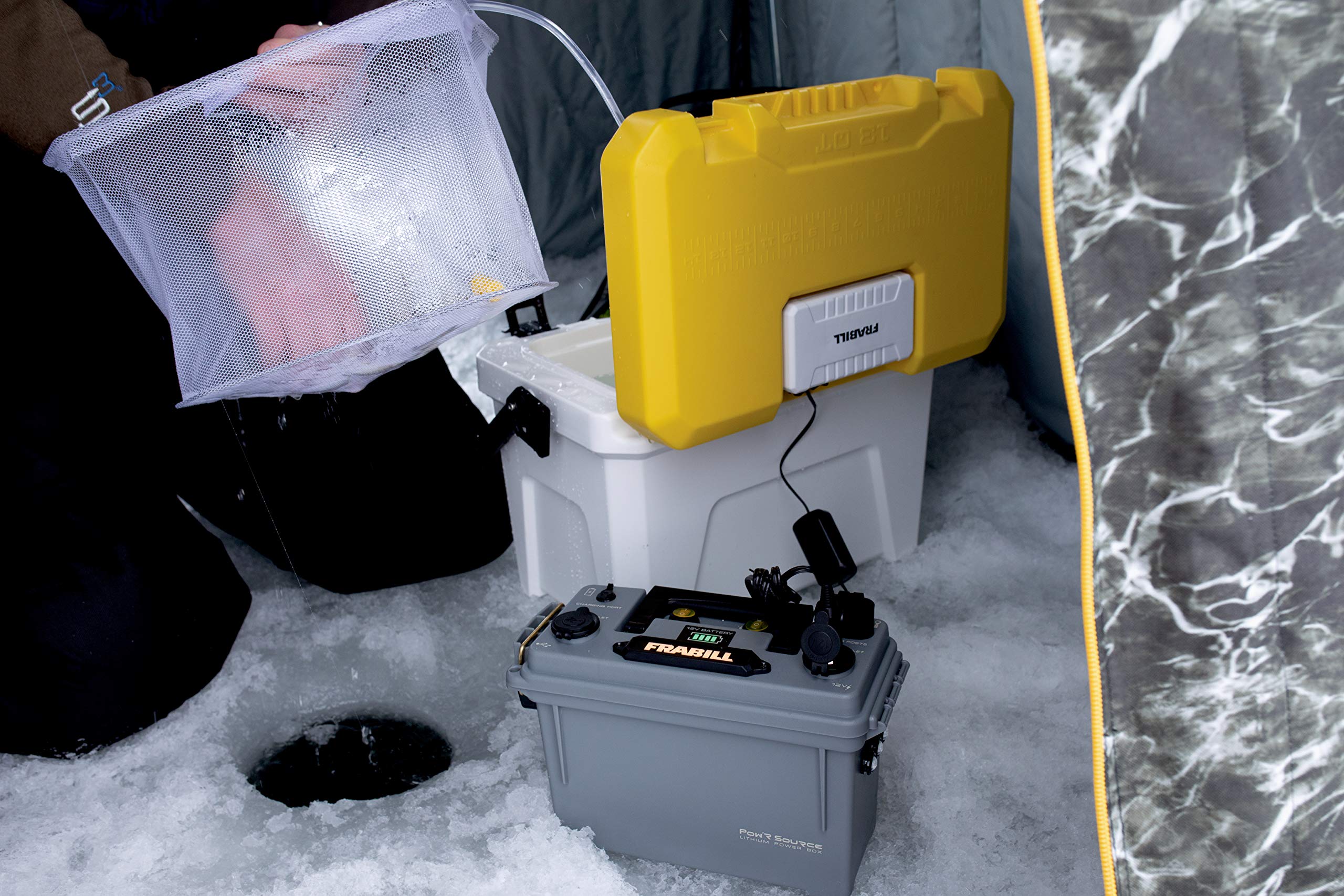 Frabill Pow'R Source Storage Box | Water Resistant Lightweight and Portable Power 12V 10 AH Power Source and Storage Box, Gray