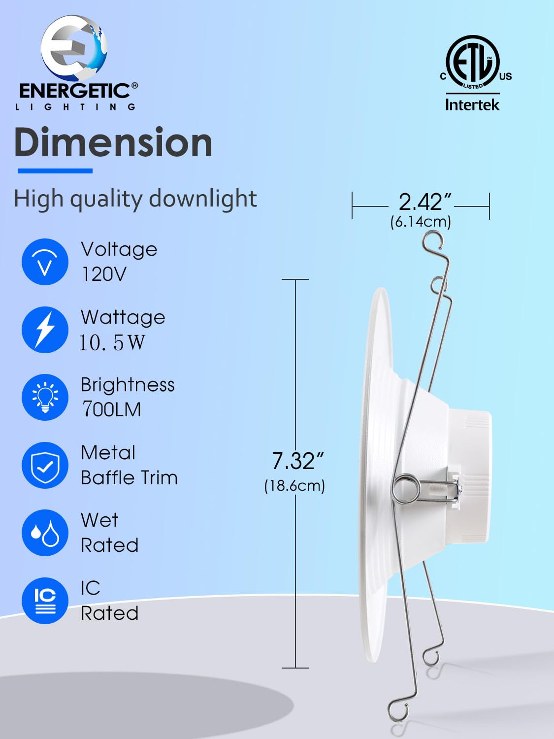 Energetic 5/6 Inch 5CCT LED Recessed Light, 2700K-6500K Selectable Downlight, Can Lights with Baffle Trim, CRI 90, Wet Rated, E26 Base, 10.5W=85W, Dimmable, Simple Retrofit Installation, ETL, 6 Pack