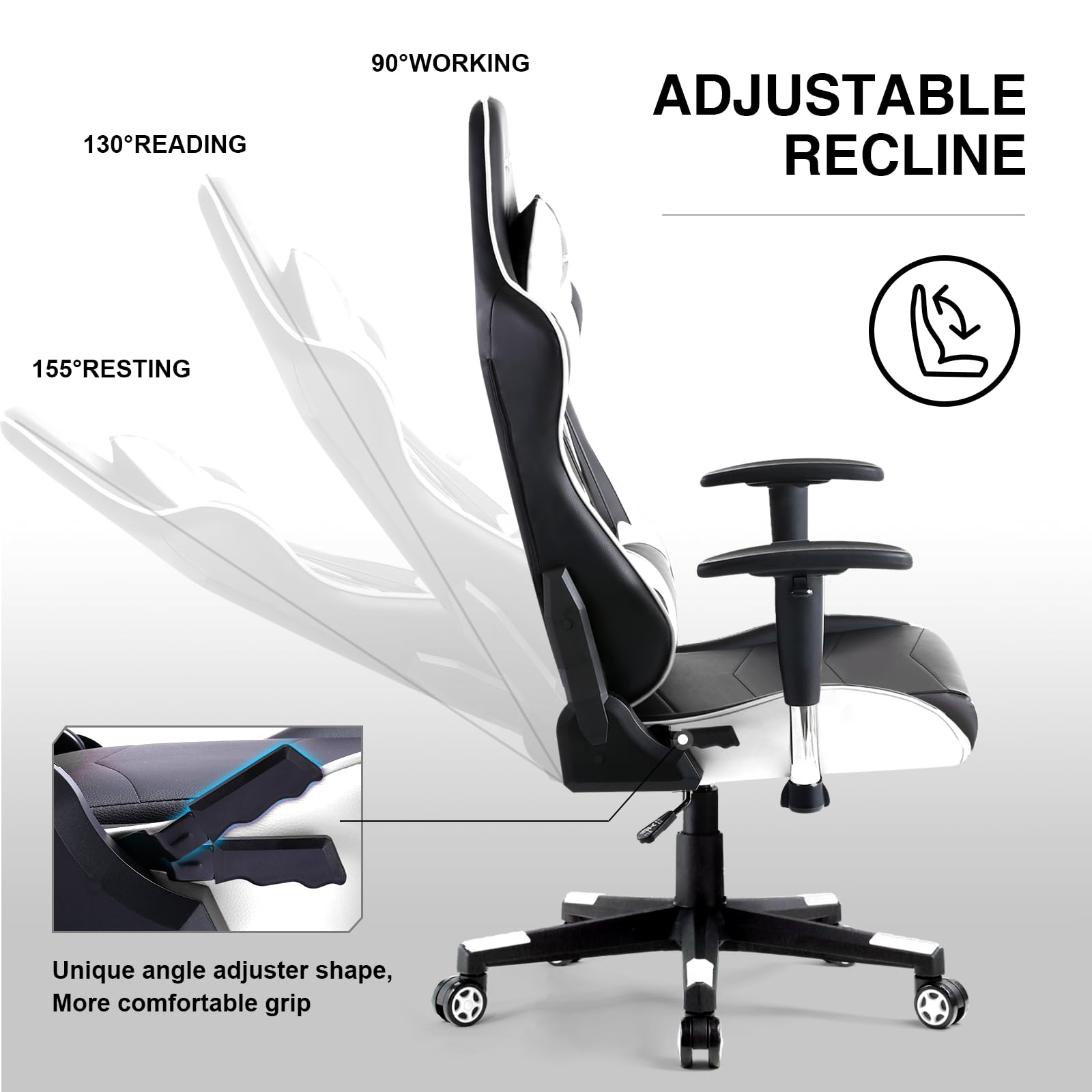 GTRACING Gaming Chair Racing Office Computer Ergonomic Video Game Chair Backrest and Seat Height Adjustable Swivel Recliner with Headrest and Lumbar Pillow Esports Chair (White)