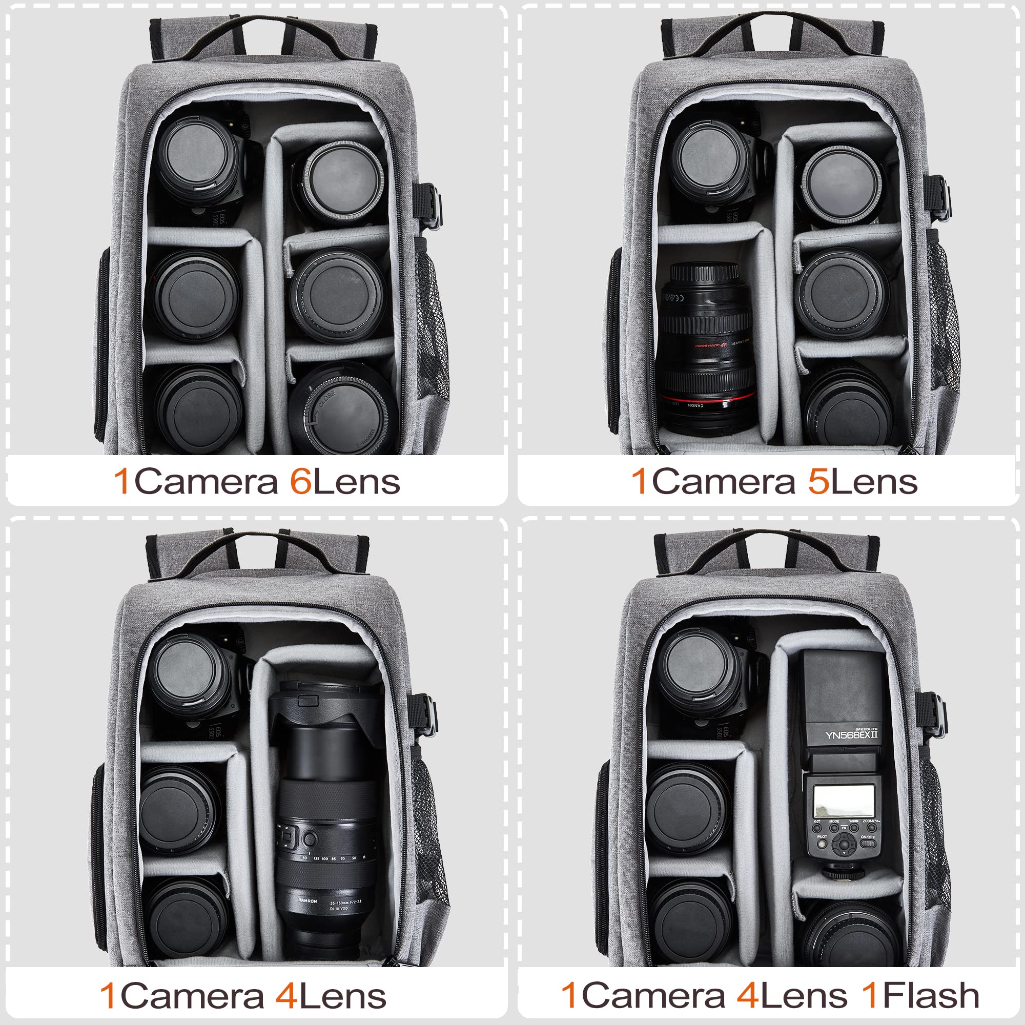 Golkcurx Camera Bag for DSLR/SLR Cameras,Camera Backpack Waterproof for Photographers Grey S