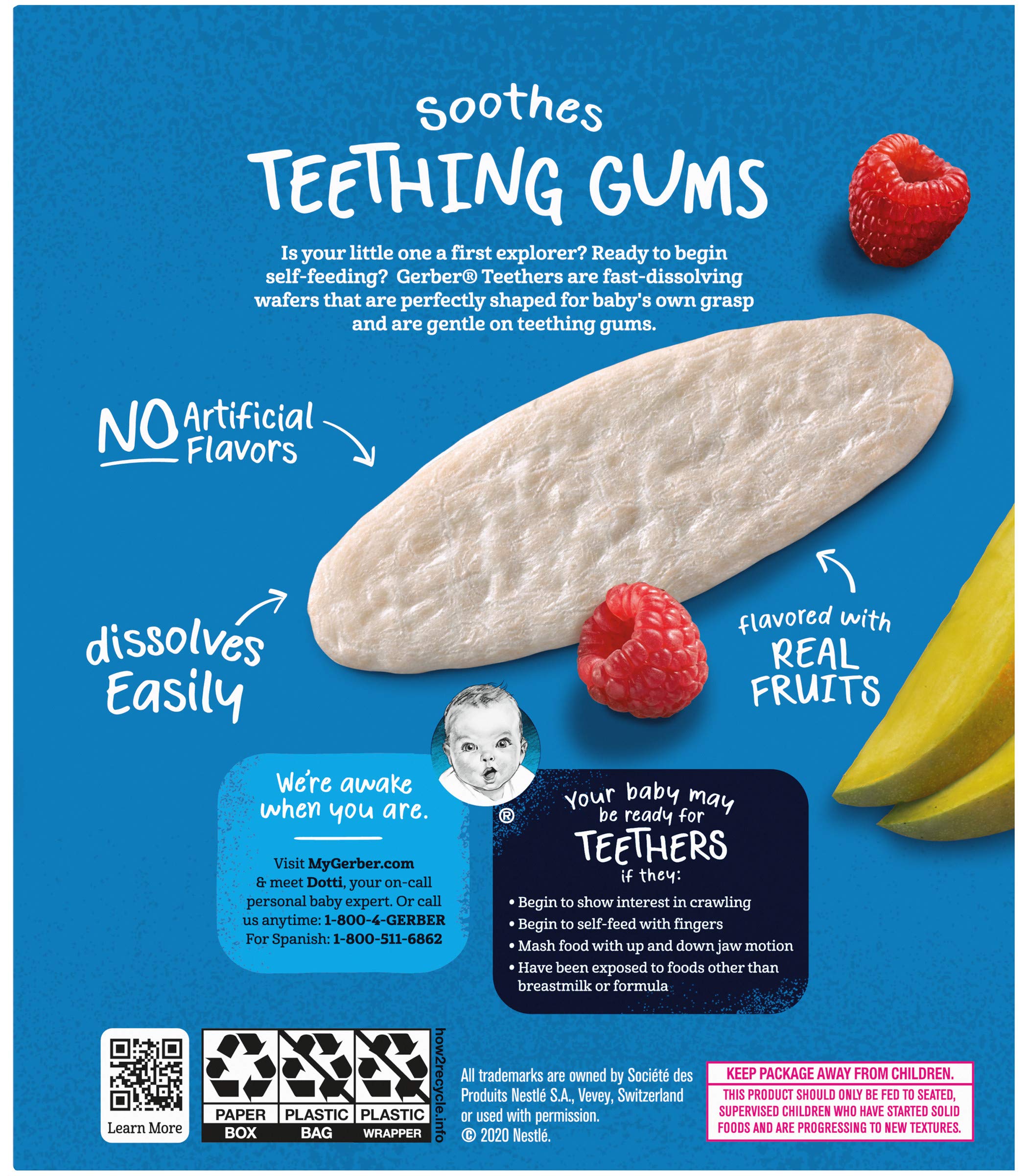 Gerber Snack for Baby Teethers, Mango Raspberry, Gentle Teething Wafers Flavored with Real Fruits, 12 Individually Wrapped 2-Packs (24 Wafers/Box) (Pack of 2 Boxes)
