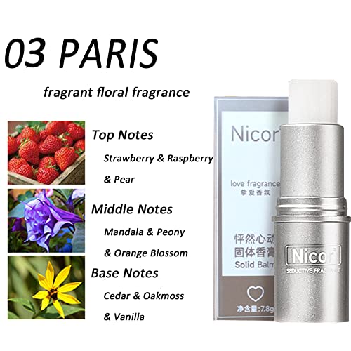 Grospe 3PCS Solid Balm Sets Solid Perfume Portable Pocket Balm Perfume Perfect for Travel Use Natural Fragrance Parfum for Men and Women (A)