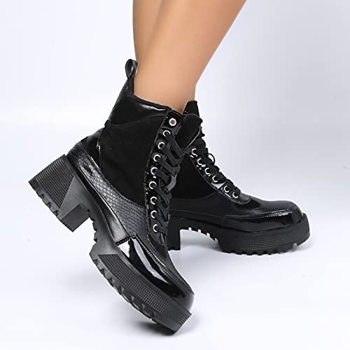FASDNENDYS Medium Boots Boot Women's Shoes Casual Buckle Fashion Heel Leather Womens Boots with Memory Foam Black