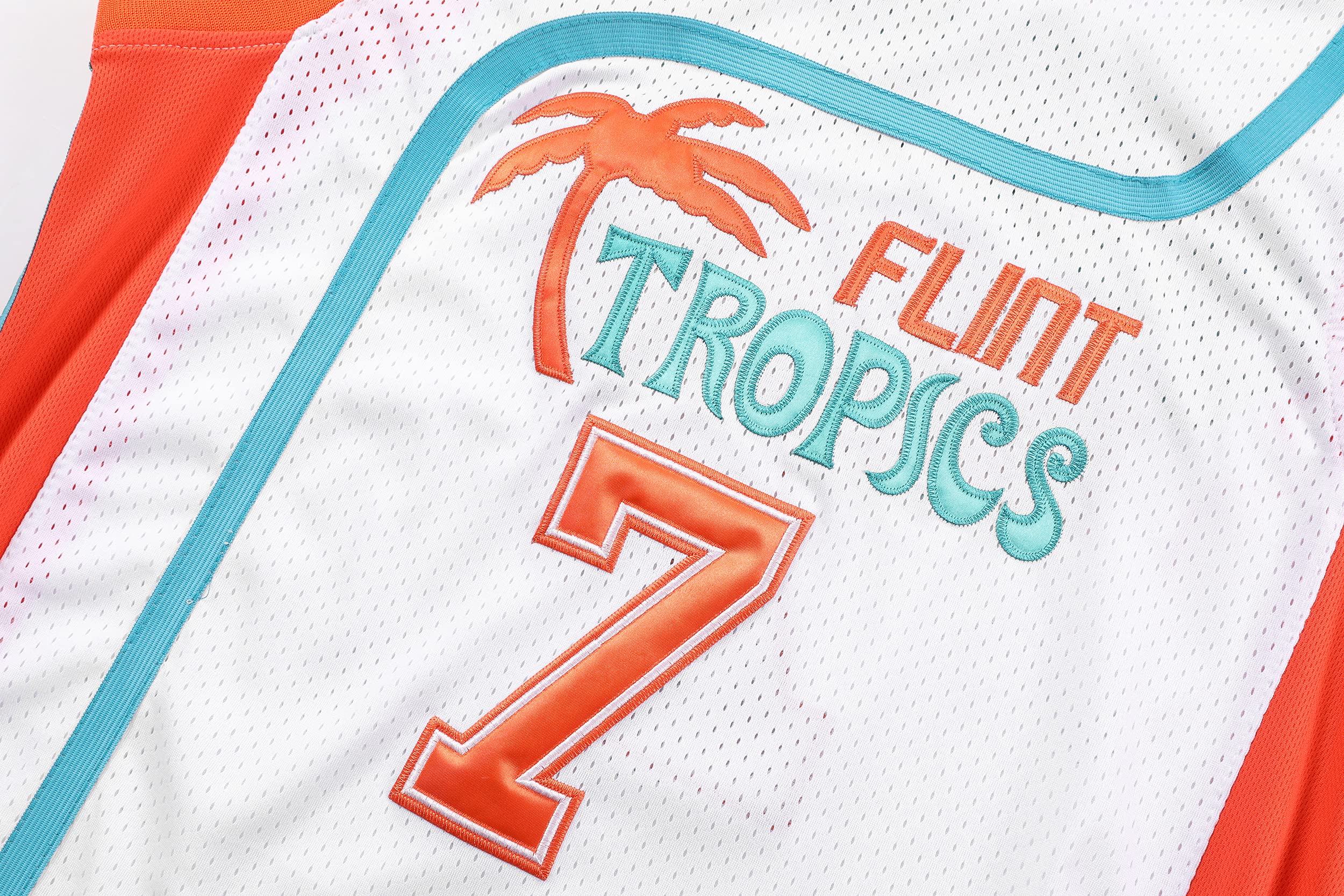 Flint Tropics Jackie Moon #33 Coffee Black #7 Semi Pro 90s Hip Hop Clothes for Party Men Basketball Jersey Green White (7 White, Large)