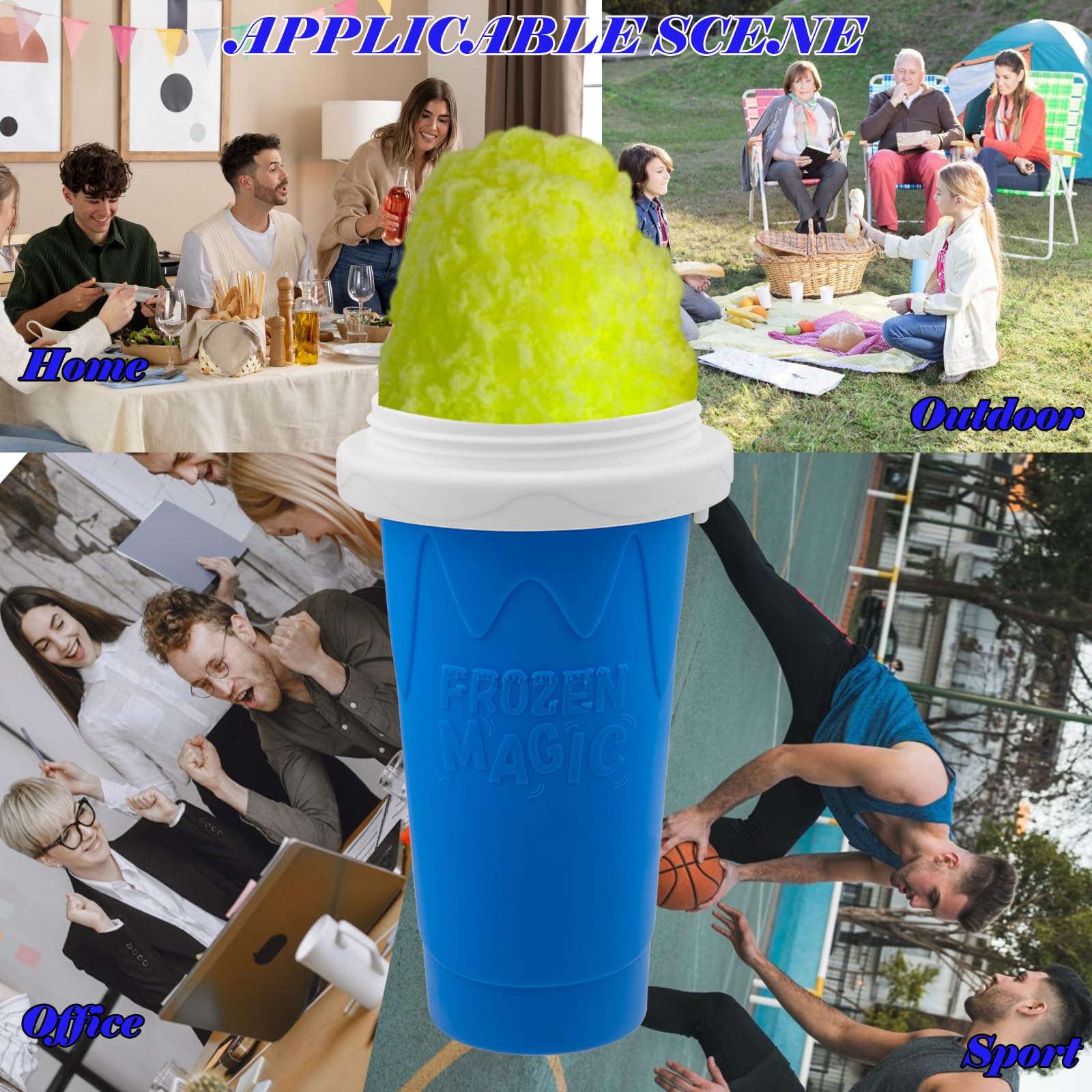 Slushie Maker Cup - DIY Magic Slushy Maker Squeeze Cup, Portable Smoothie Squeeze Cup for Juices, Milk and Ice Cream Make, Double Layer Squeeze Slushy Maker Cup, Birthday Gifts for Friends&Family Blue