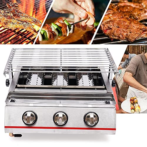 Portable Gas Grill, 2/3-Burner LPG Gas BBQ Grills Tabletop Smokeless Outdoor Barbecue Cooker, 2800Pa Propane Burners - Adjustable Height|2/30,000 BTU (3 Burner)