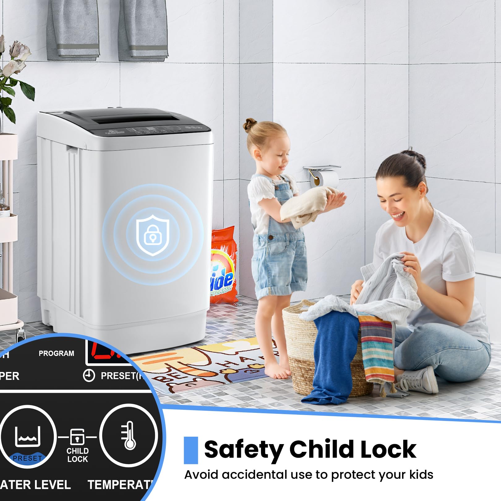Nictemaw Portable Washing Machine 20Lbs, 2.8Cu.ft Full Automatic Portable Washer with 4 Wash Programs 4 Water Levels 3 Water Temp & Drain Pump, Portable Washer Dryer Combo for Home, RV, Dorm