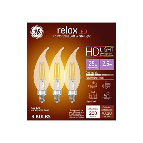 GE Relax 25-Watt EQ CAC Soft White Dimmable Candle Bulb Light Bulb (3-Pack)