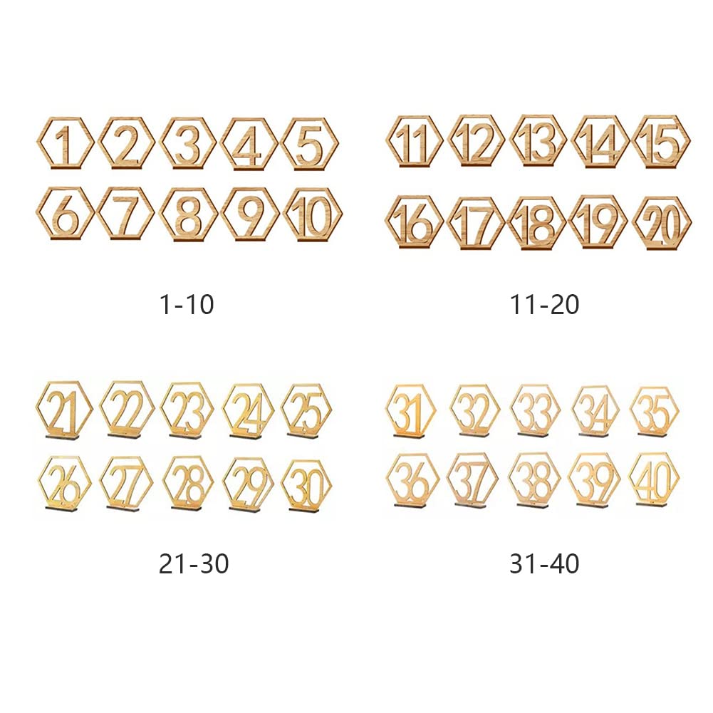 SYCOOVEN Wooden Table Numbers, 1-10 Wedding Table Numbers with Holder Base, Double Sided Hexagon Shape Perfect for Wedding, Party, Events or Catering Decoration(11-20)