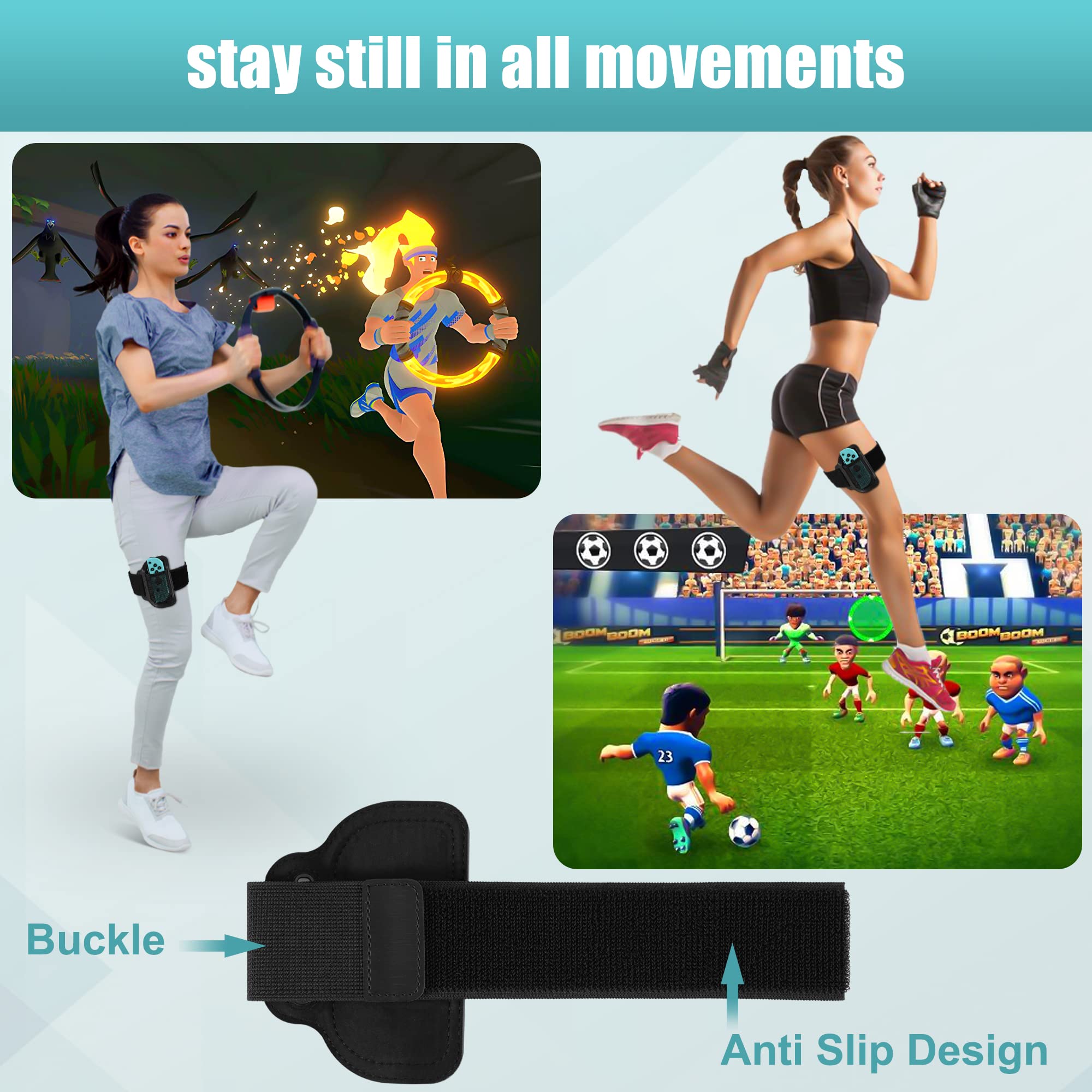 Leg Band Straps for Nintendo Switch Sports/Switch Ring Fit Adventure, Narati Elastic Strap Compatible with JoyCon Switch OLED Model Controller Accessories, Adjustable Two Size Straps, 2 Pack