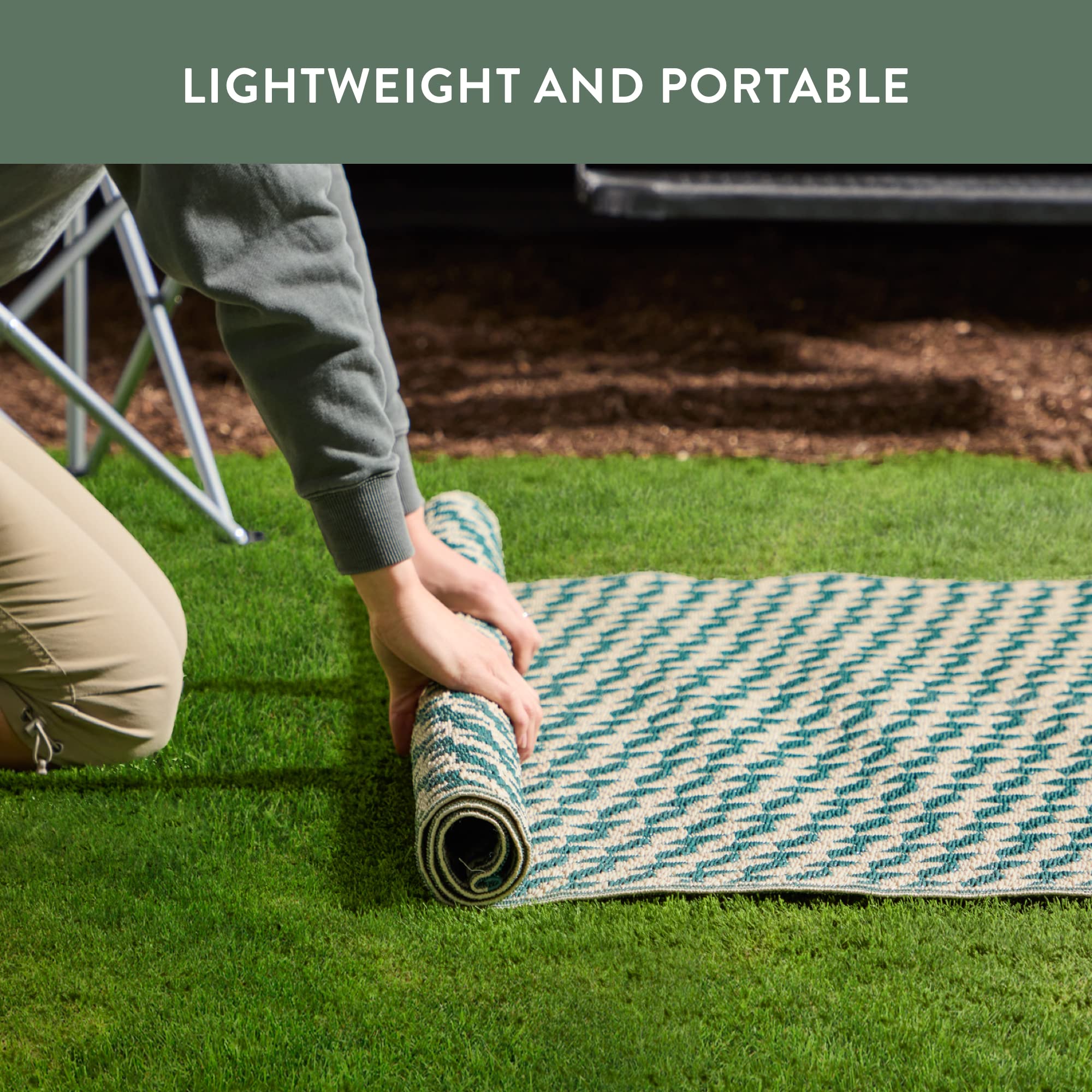 Edenbrook Bullen Houndstooth Outdoor Rug 4x6 – Patio Décor – Waterproof and Reversible – Blue Spruce Area Rug