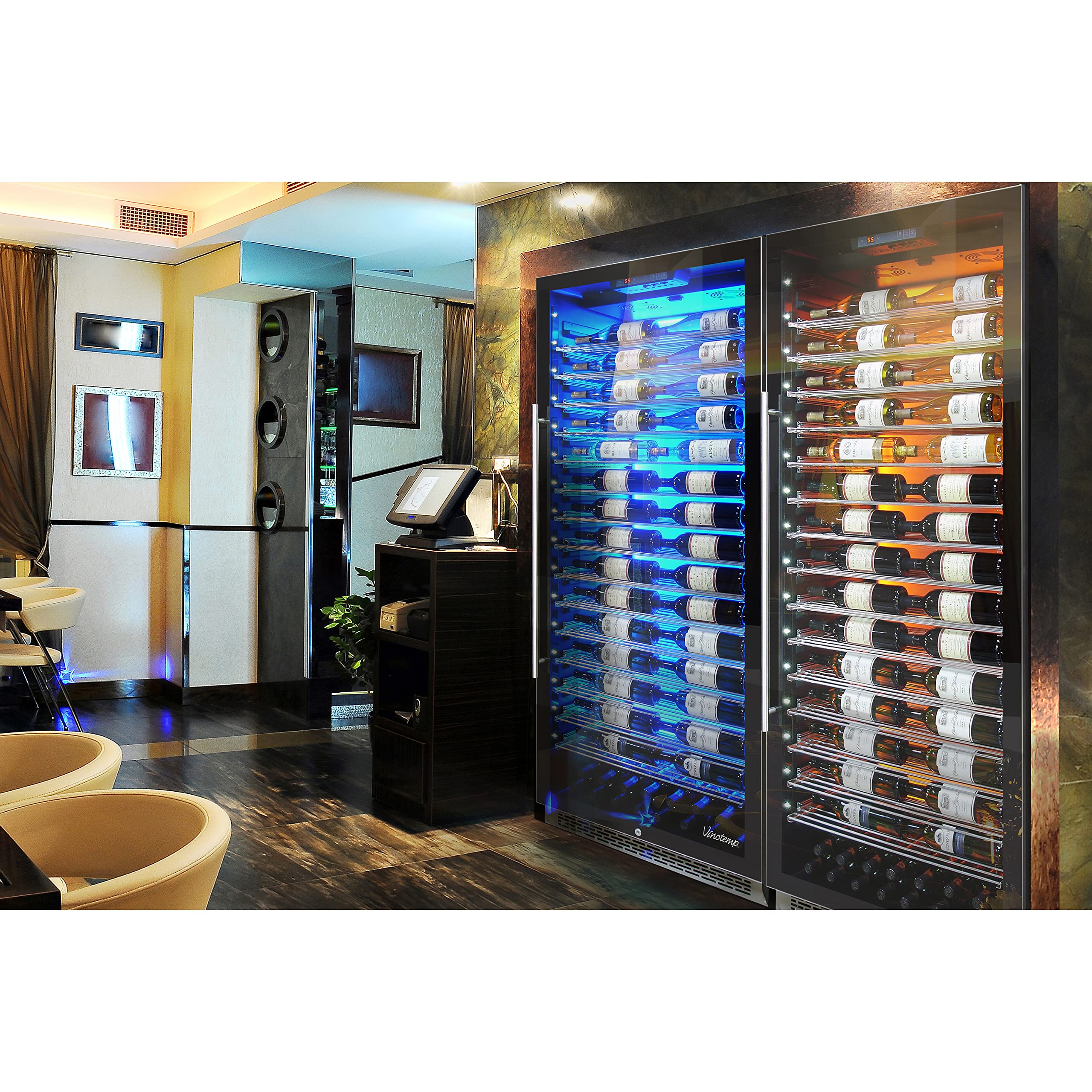 Vinotemp EL-300COMM Cellar Cooler Refrigerator, Built-in or Freestanding Wine Fridge with Touchscreen Temperature Control Glass Door and Safety Lock, 188 Bottle, Black