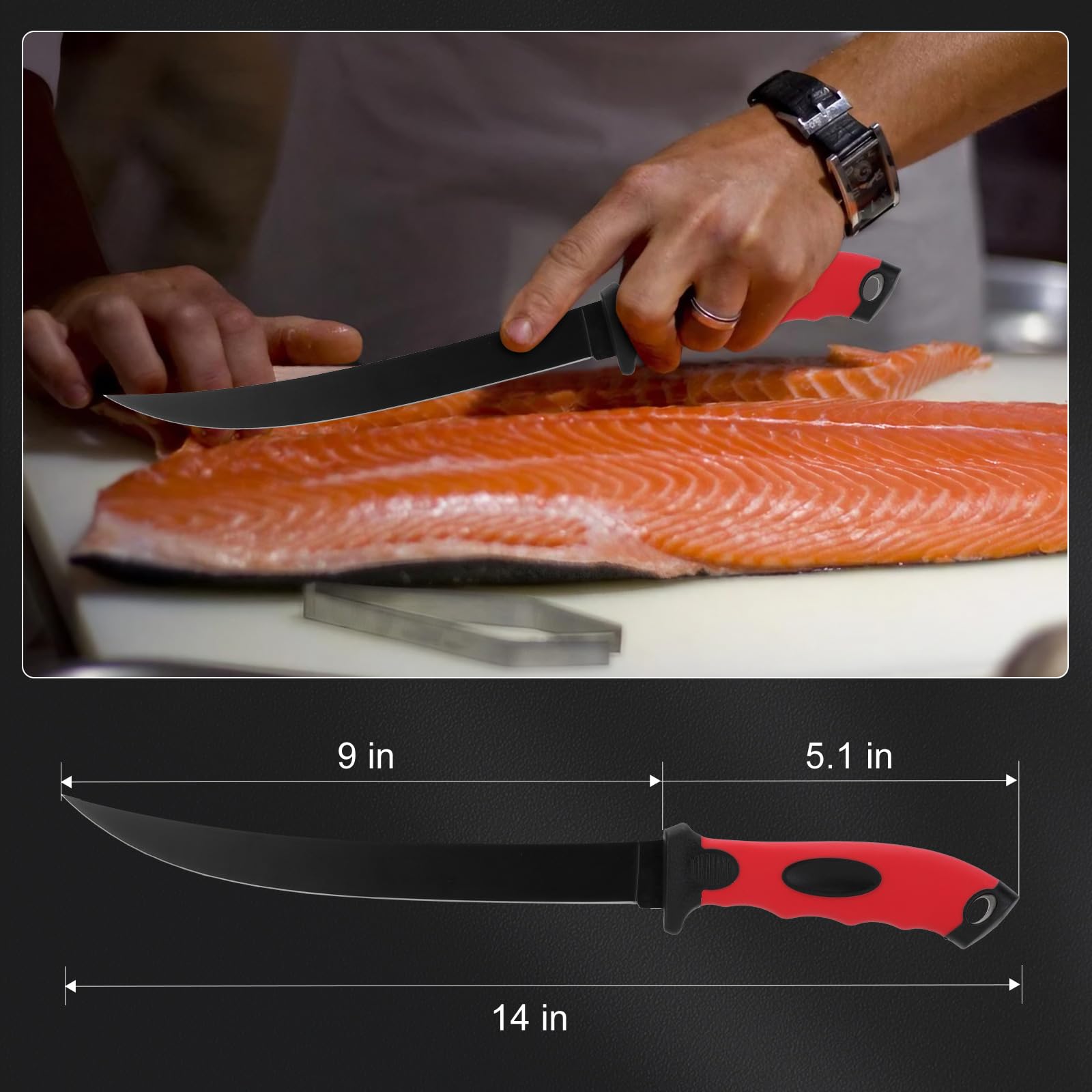 Muibe Fillet Knife for Fish, 9β Stainless Steel Blade, Corrosion-Resistant Coating, with Protective Sheath and Non-Slip Handle, for Filleting Practical Tools