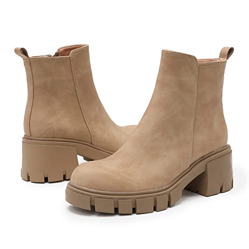 FASDNENDYS Women Shoes Fashion Nude Boots Thick Sole Thick Heel Women Boots Breathable Cam Walking Boot Tall