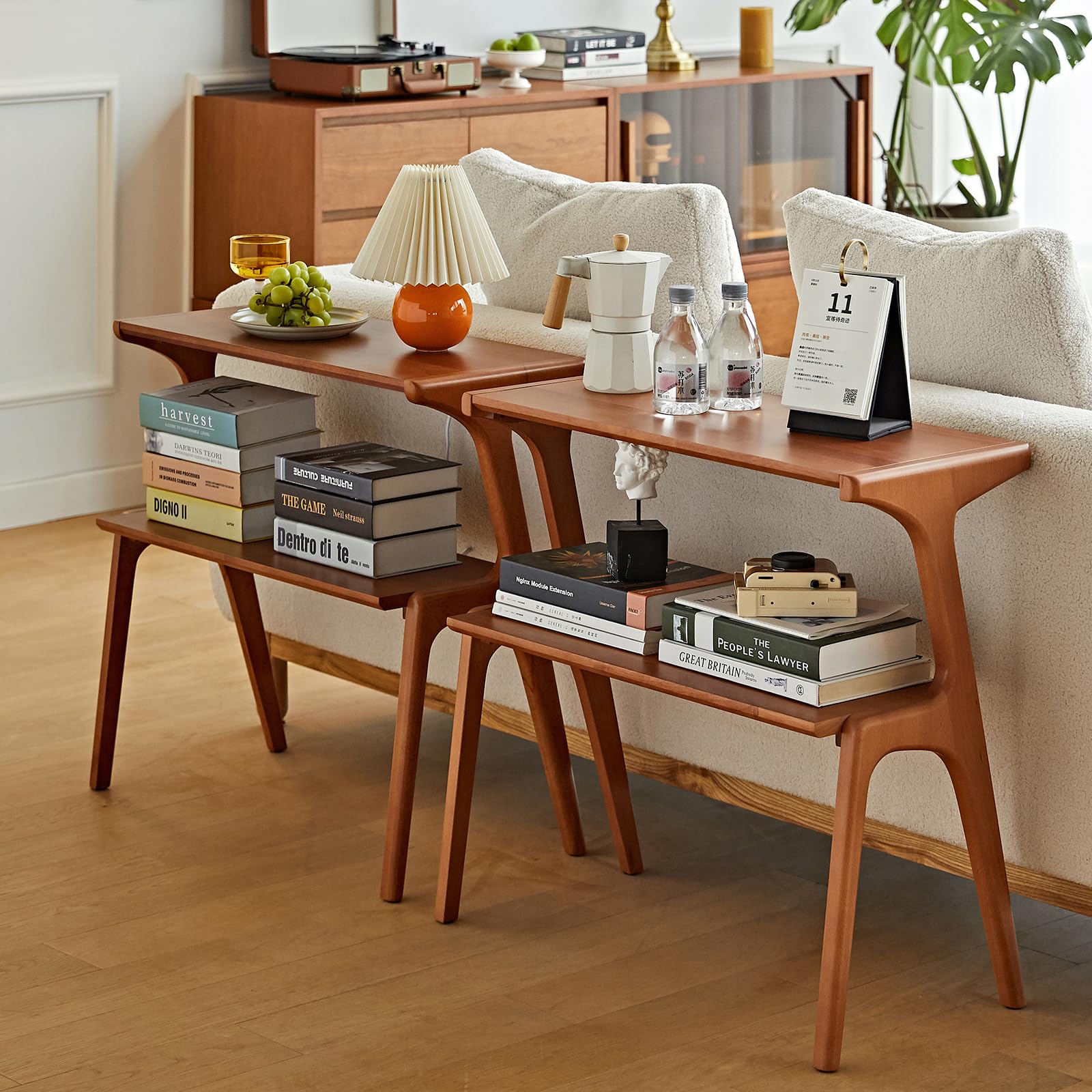 MLRDWLS Couch Table, Sofa Table with Storage, Mid Century Modern Console Table, for Living Room, Bedroom, Entrance (Cherry Color)