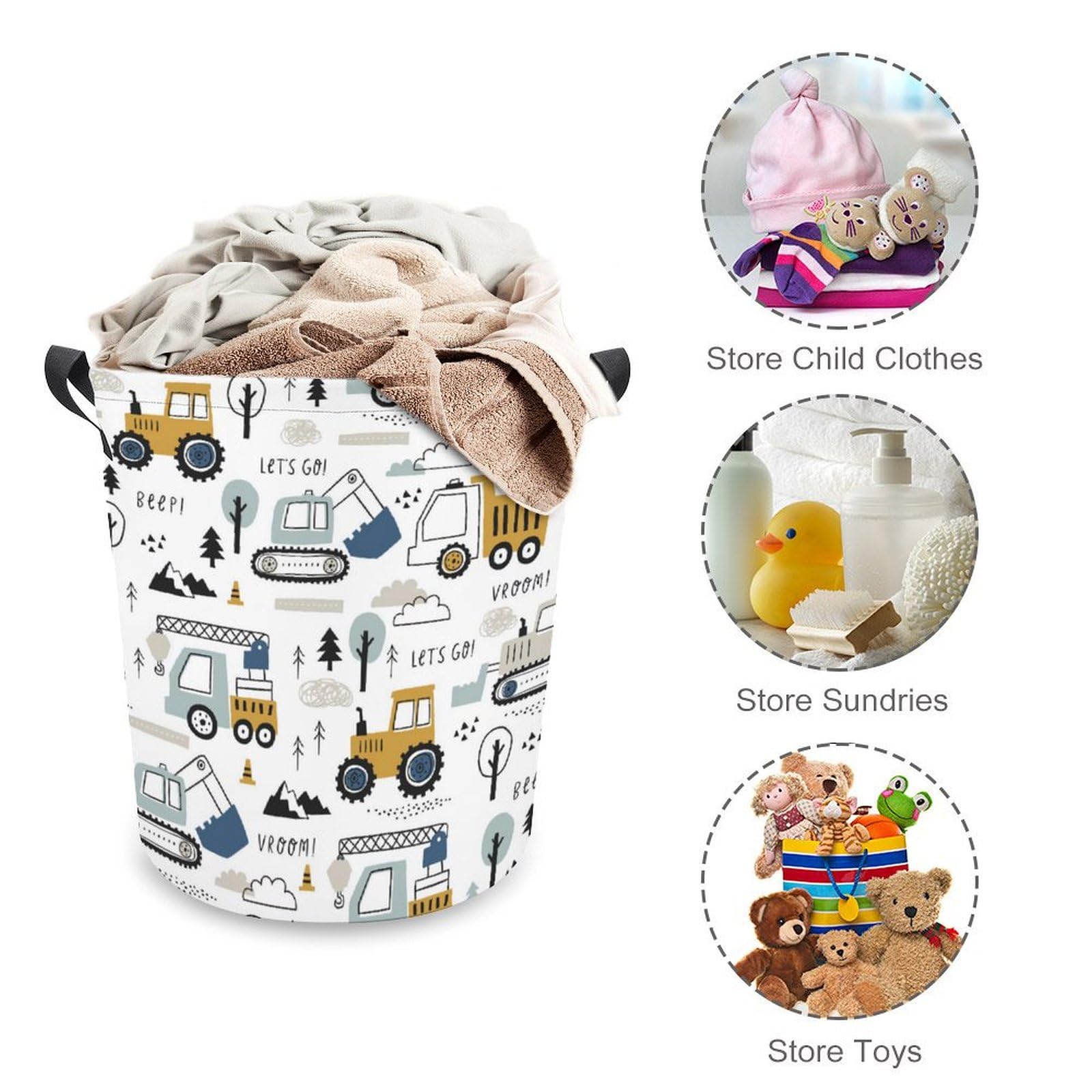 mchuang Boho Cartoon Truck Tractor Cargo Crane Cars Laundry Hamper,kids laundry Basket,Waterproof Storage Bin for Bedroom,Clothes Organizer Basket,Toys Box,Room Decor