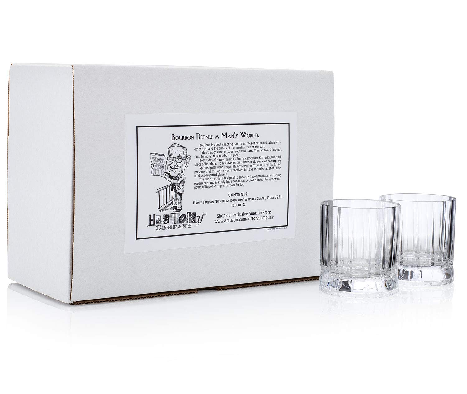 HISTORY COMPANY Harry Truman “Kentucky Bourbon” Gentleman’s Crystal Whiskey Glass, 2-Piece Set (Gift Box Collection)