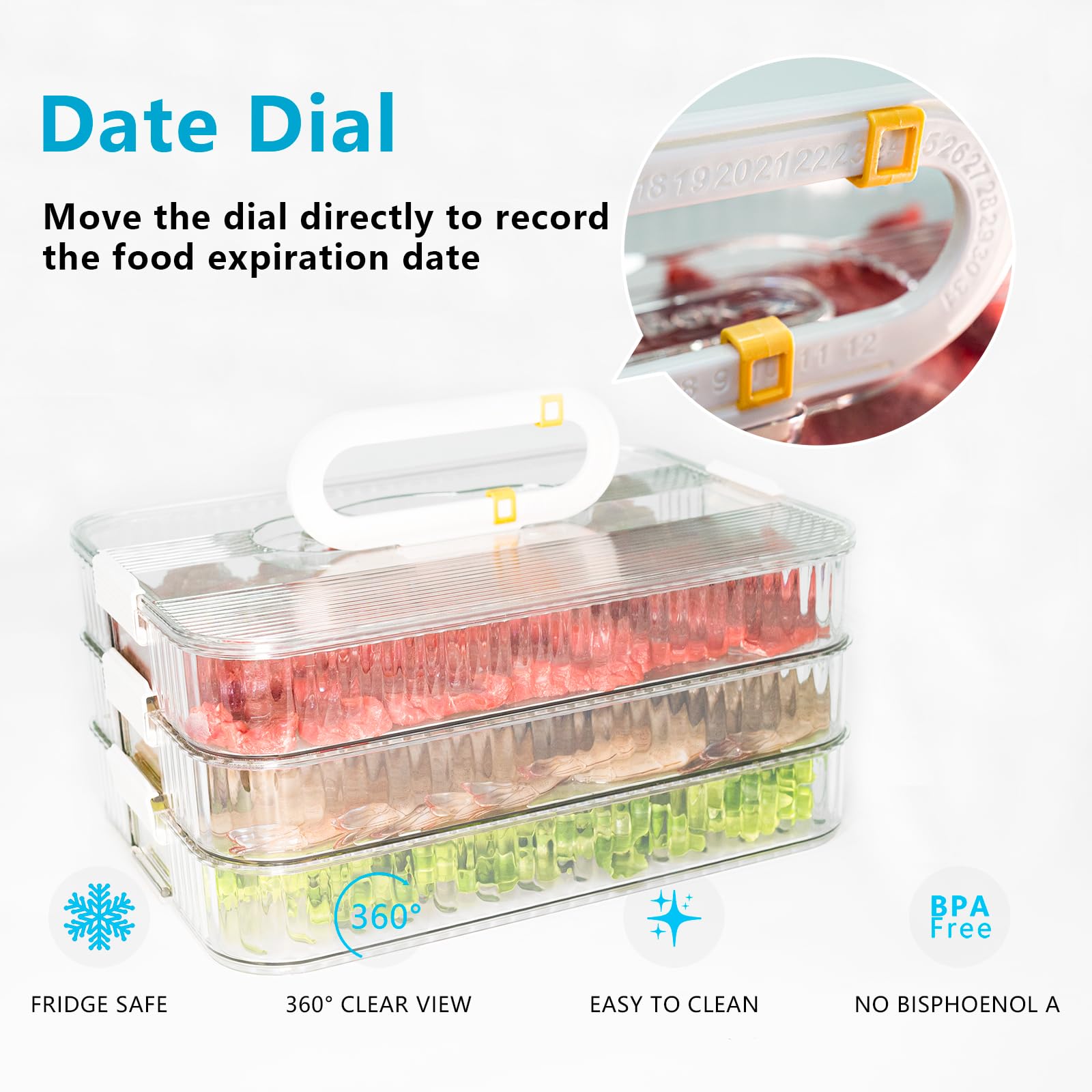 REDANT Deli Containers with Lids for Refrigerator Organizers and Storage - Airtight Deli Meat Container for Fridge - Plastic Meal Prep Containers Reusable for Lunch Meat, Ham and Bacon, 3 Layers