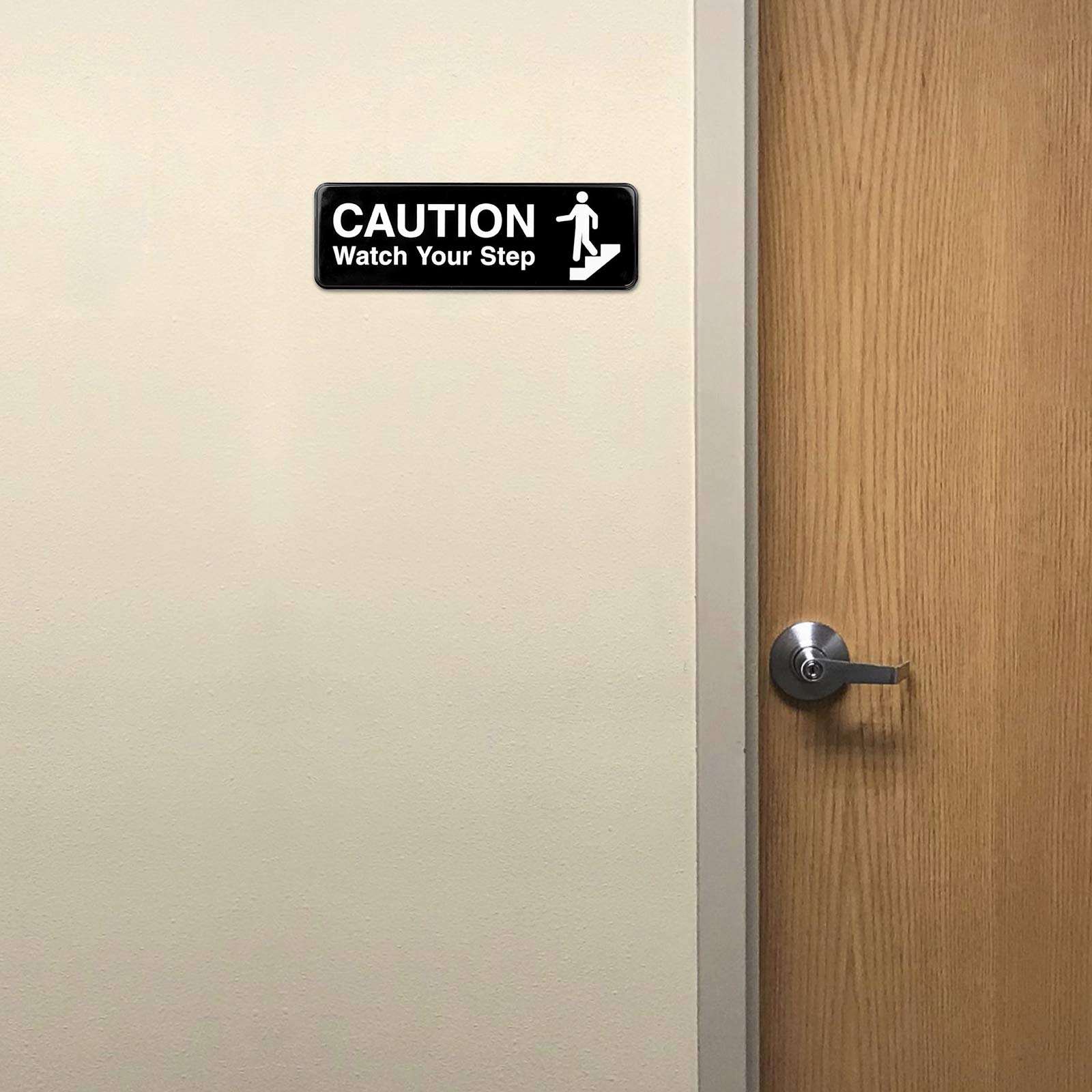 Excello Global Products Caution Watch Your Step Sign: for Business Restaurants Offices Indoor Outdoor Use Easy to Mount Informative Plastic Sign with Symbols 9β x 3β, Pack of 3 (Black)