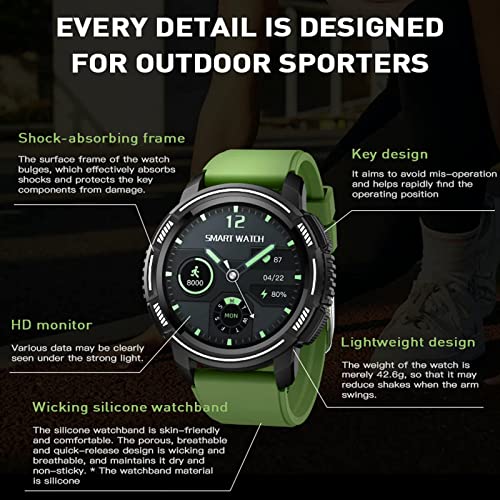 Military Smart Watch Fitness Tracker Sports Modes Long Battery Life Message Reminder Pedometer Counter IP68 Waterproof Smartwatch for Android iOS