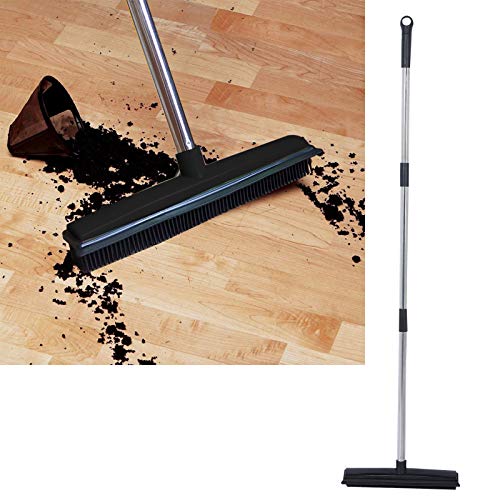 Multifunction Telescopic Floor Carpet Broom Pet Hair Dust Removal Cleaner Sweeper Cleaning Tools for Home (Black)