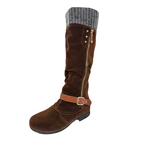 FASDNENDYS Womens Mid Knee High Boots Heels Shoes Boots Low for Women Zipper Boots Boots Dc Womens Snow Boots Brown