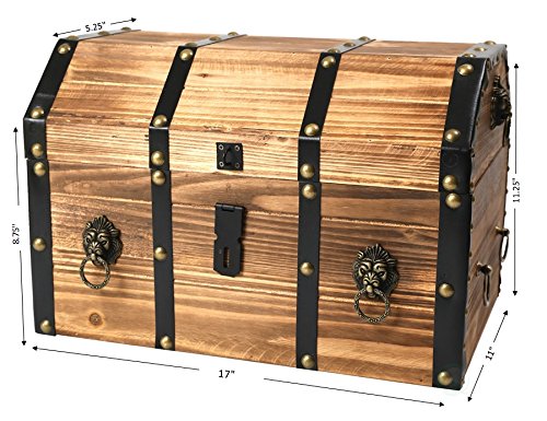 Vintiquewise Large Wooden Decorative Pirate Lockable Trunk with Lion Rings
