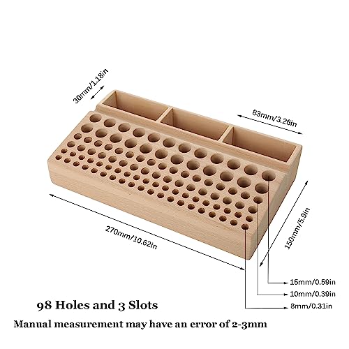 NahNah Leather Craft Tool Holder, 98 Holes Professional Wooden Leathercraft Stand Organizer with 3 Slots, Leather Tool Holder for Making Punch Tools Storage 10.62×5.9 in
