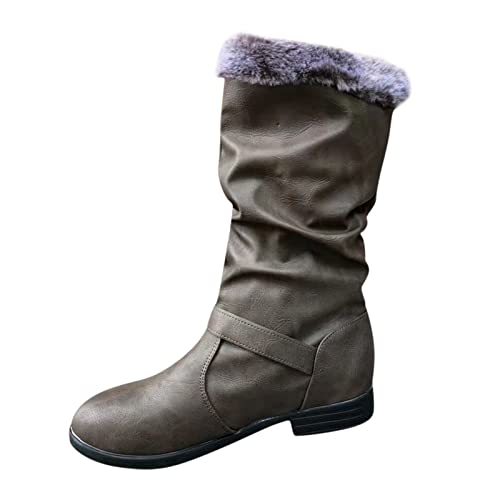 FASDNENDYS Womens Pointed Toe Knee High Boots Winter Shoes Boots Low Womens Winter Boots Wide Width Wide Calf Grey