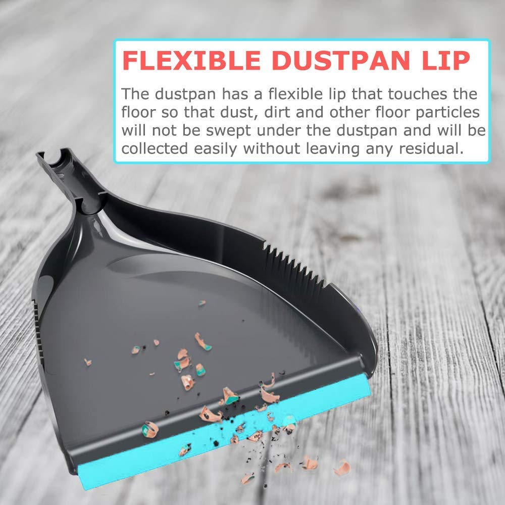 Guay Clean Angled Broom and Dustpan Set with Adjustable Handle - Easy Sweeping for Home Kitchen Office Floor - Collects Dust Dirt Debris - Built-in Broom Comb - Blue