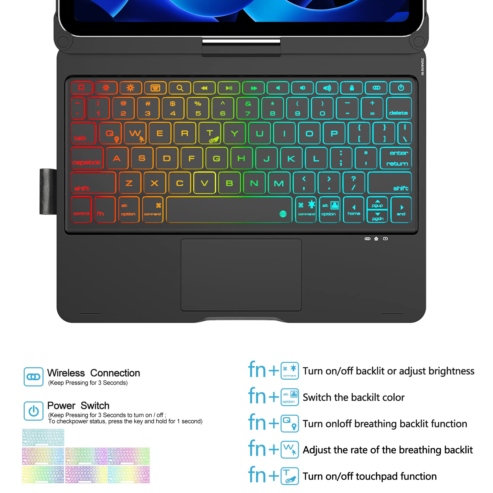 KVAGO Keyboard Case for iPad Air 10.9, iPad Air 5th Generation Case with Keyboard- Smart Trackpad- 7 Color Backlight- 360° Rotatable- iPad Keyboard Case for iPad Air 5/ Air 4/ Pro 11 inch