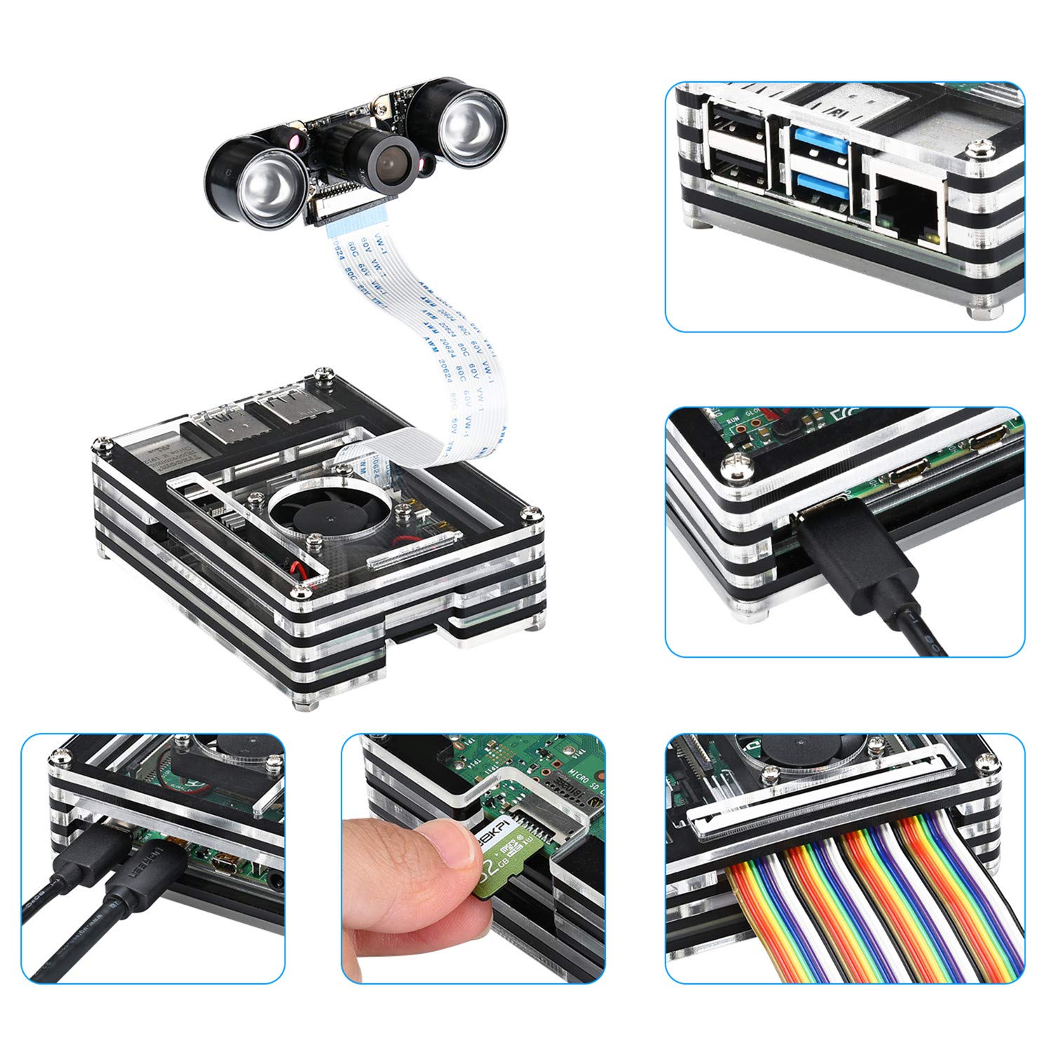 GeeekPi Acrylic Case for Raspberry Pi 4 Model B, Pi 4 Case with Cooling Fan and Heatsinks for Raspberry Pi 4 Model B(Only for Pi 4) (Black and Clear)