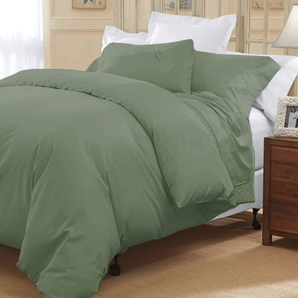 Super King Plus Size (120" x 120") Inch, 3Pcs Duvet Cover Set Zipper Closer & Corner Ties, 800 Thread Count 100% Egyptian Cotton, Duvet Cover Soft and Easy Care - Sage Solid