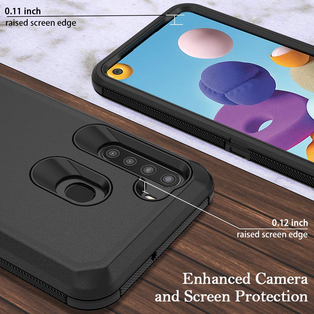TASHHAR Phone Case for Samsung Galaxy A21 Phone, Heavy Duty Hard Shockproof Armor Protector Case Cover with Belt Clip Holster for Samsung A21 (Black)