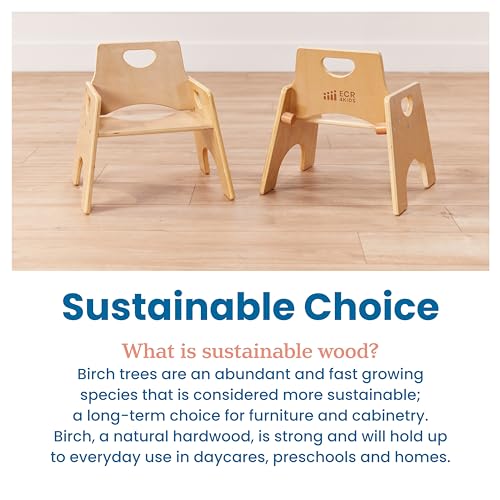 ECR4Kids Stackable Wooden Toddler Chair, 8in, Kids Furniture, Natural, 2-Pack